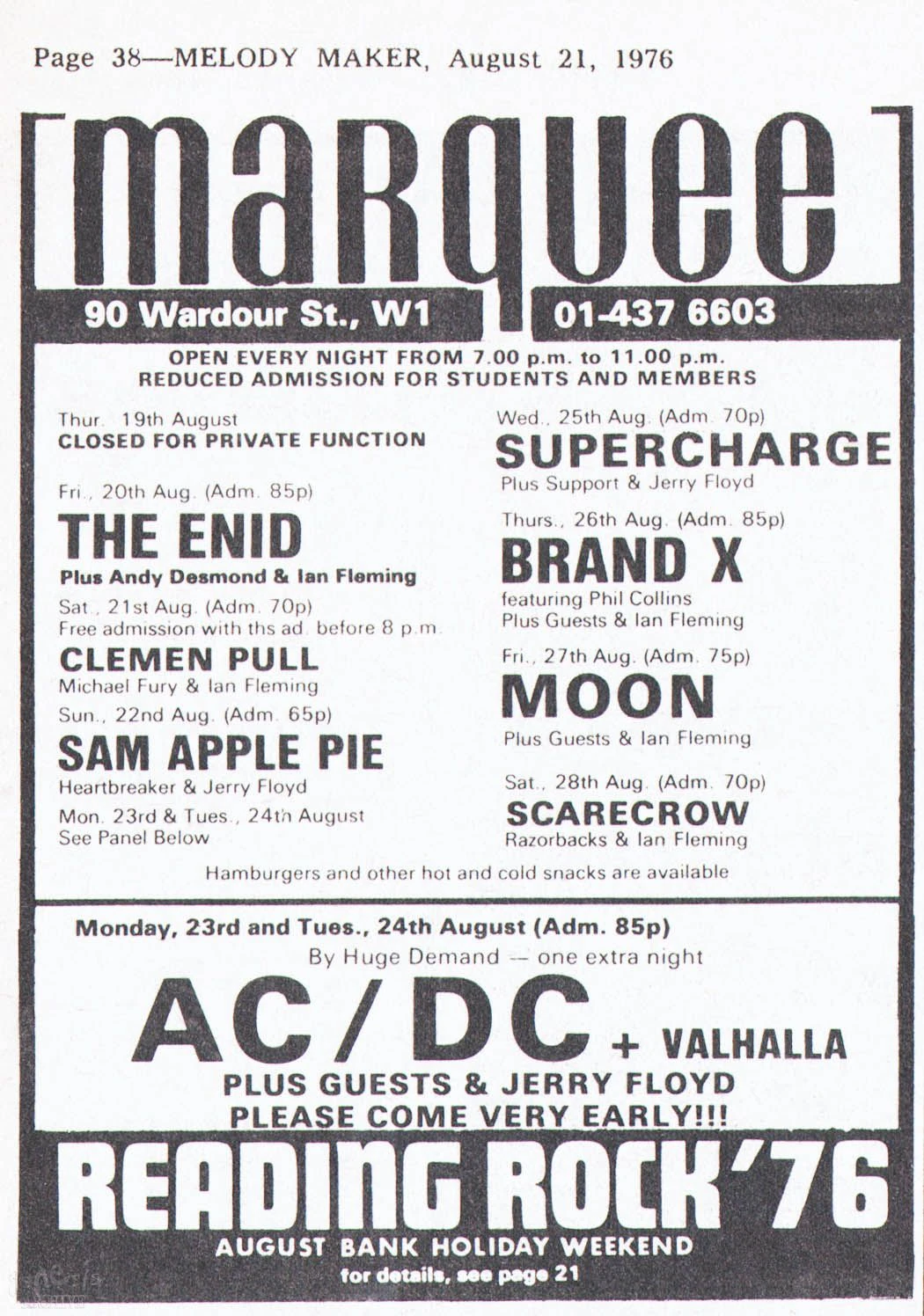 Marquee 1976 | Concerts Wiki | Fandom