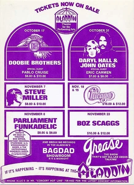 November 7, 1977 Aladdin Theatre, Las Vegas, NV | Concerts Wiki | Fandom