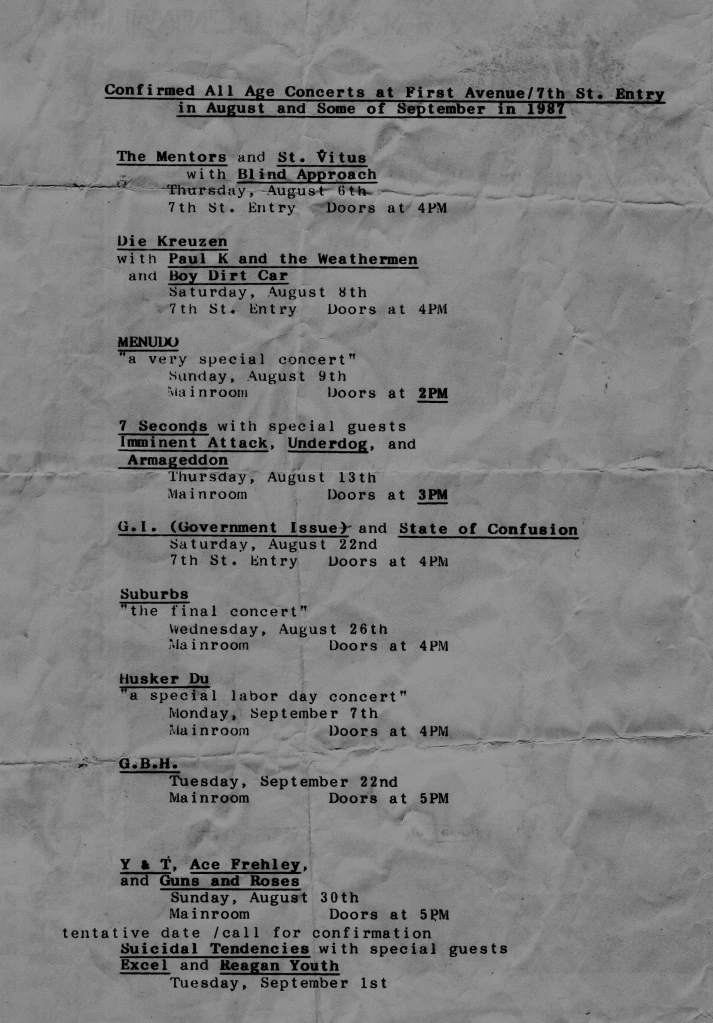 August 30, 1987 First Avenue, Minneapolis, MN | Concerts Wiki | Fandom