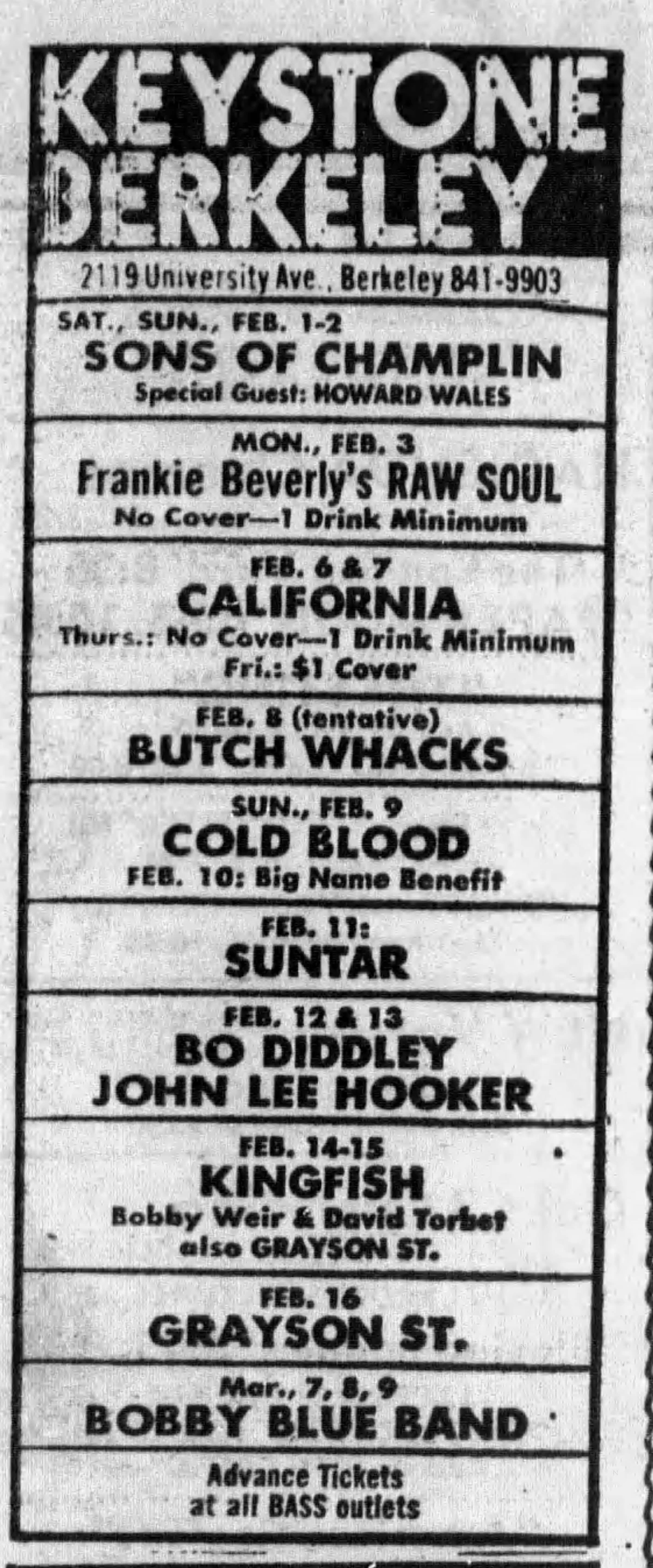 February 12-13, 1975 Keystone, Berkeley, CA | Concerts Wiki | Fandom