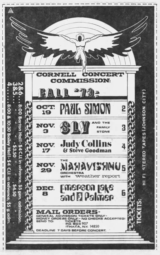 November 3, 1973 Cornell University Barton Hall, Ithaca, NY | Concerts ...