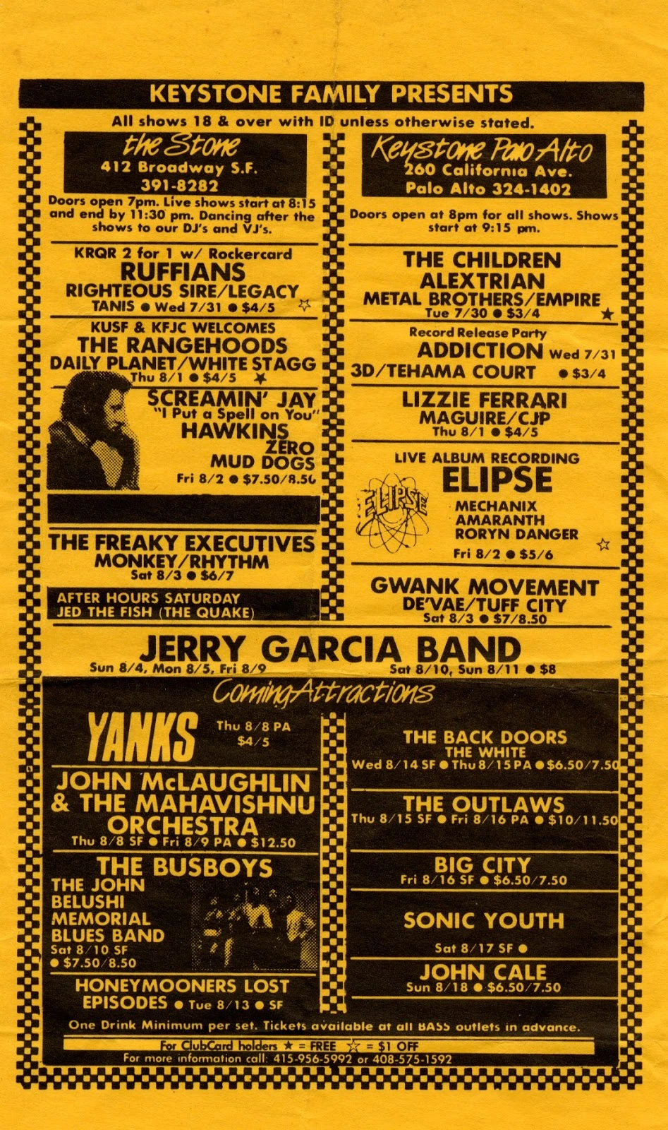 August 9, 1985 Keystone, Palo Alto, CA | Concerts Wiki | Fandom