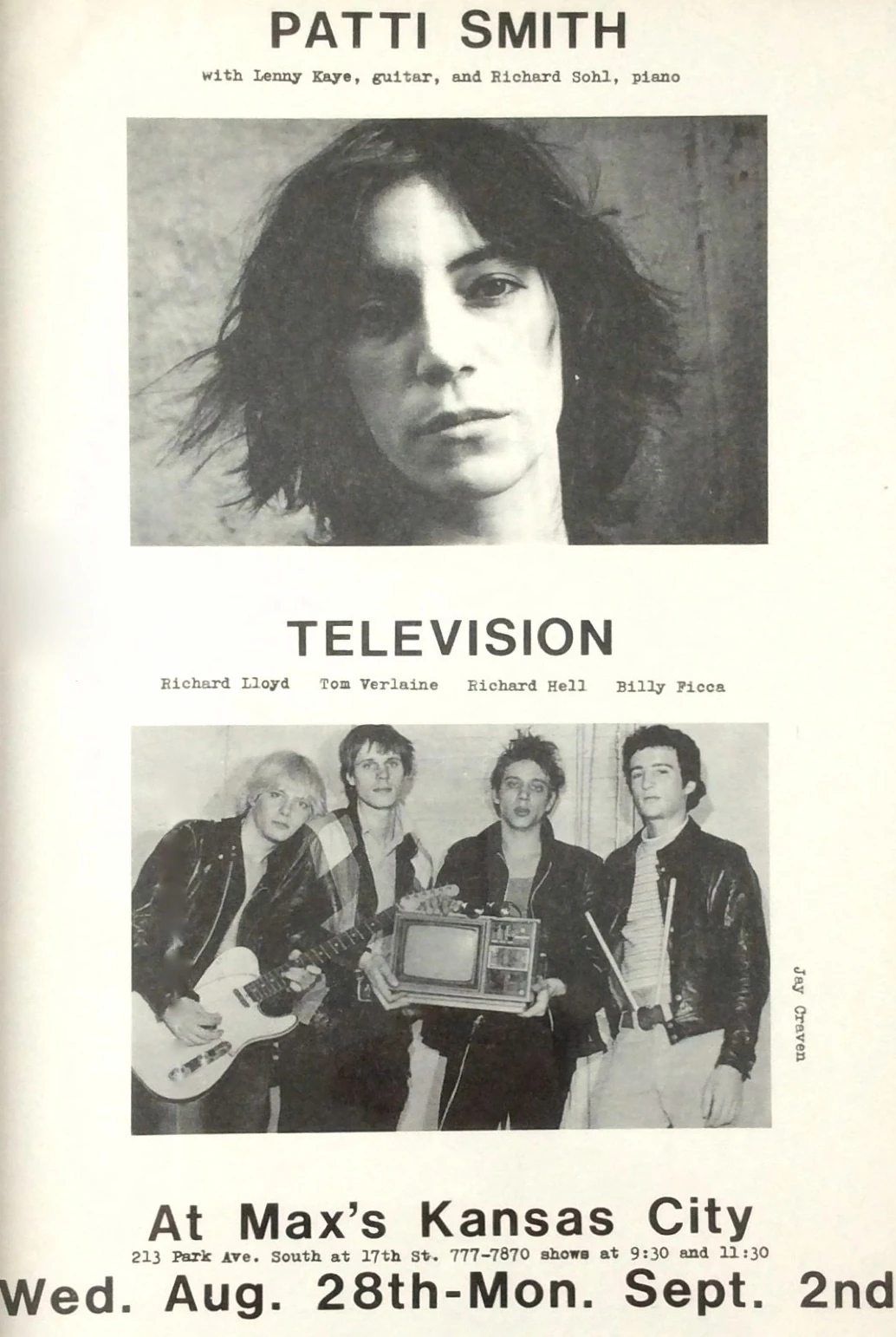 August 28-September 2, 1974 Max's Kansas City, New York City, NY ...