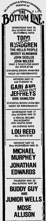 May 10-14, 1978 Bottom Line, New York City, NY | Concerts Wiki | Fandom
