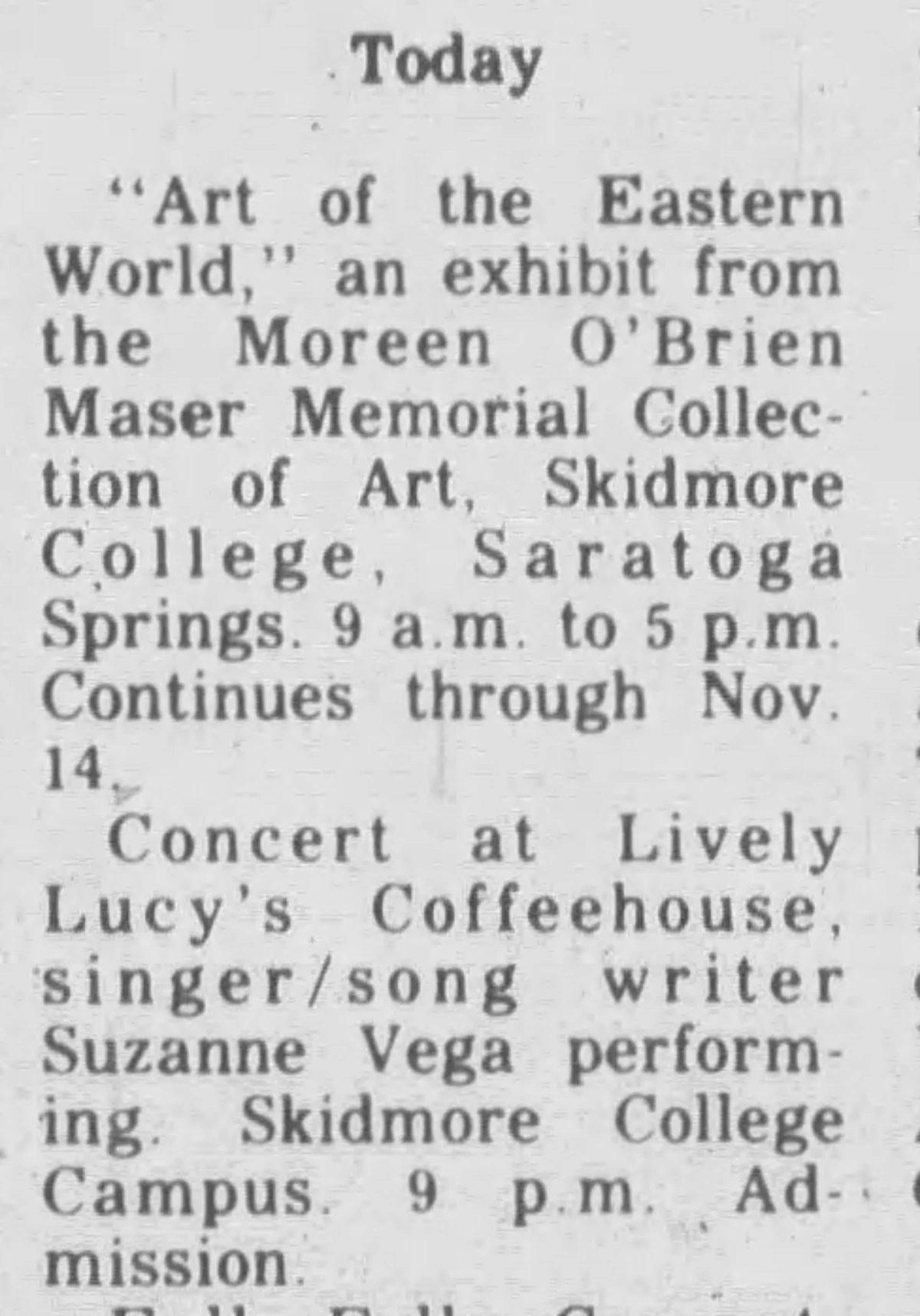 October 14, 1982 Skidmore College Lively Lucy's Coffeehouse, Saratoga ...