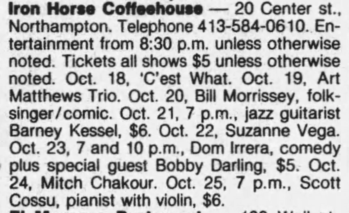 October 22, 1984 Iron Horse Music Hall, Northampton, MA | Concerts Wiki ...