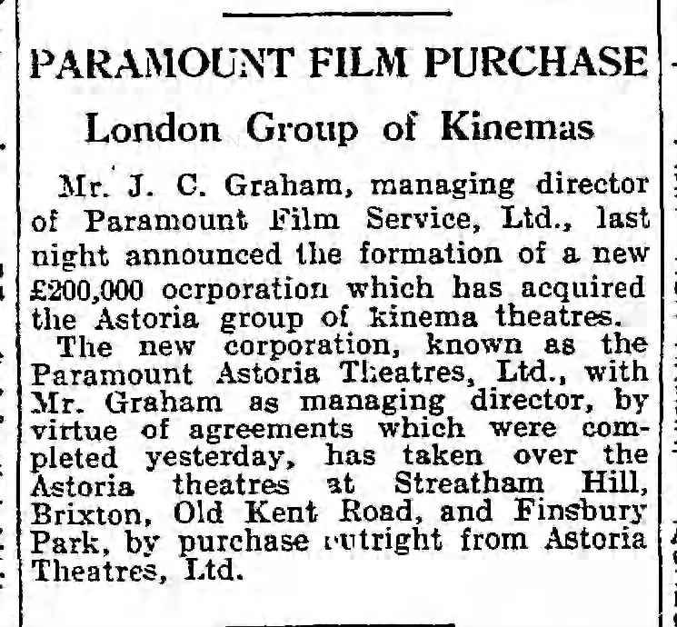 December 1, 1930 Taken over by Paramount Film Services and renamed "The ...