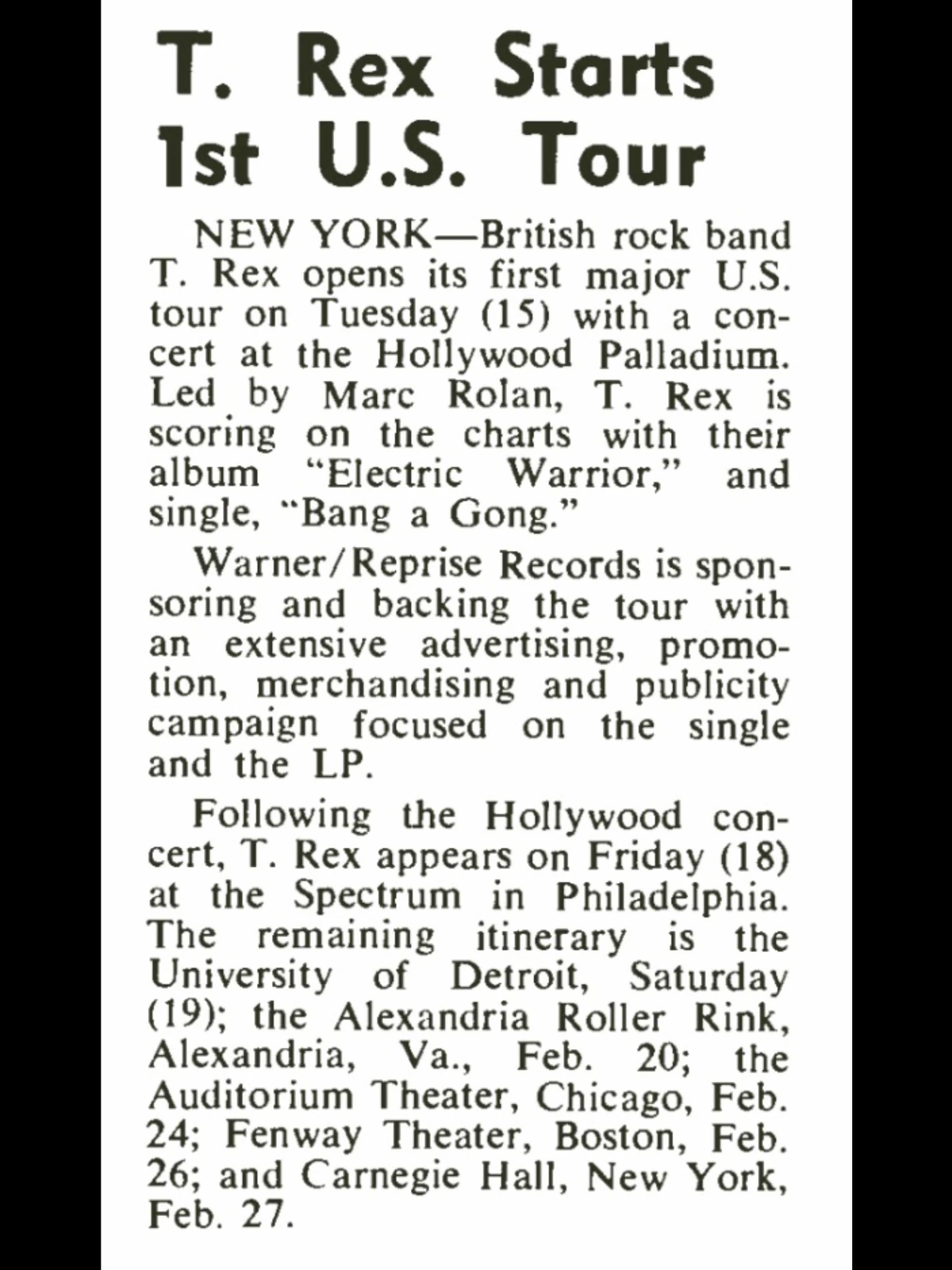 T-Rex US Tour 1972 | Concerts Wiki | Fandom