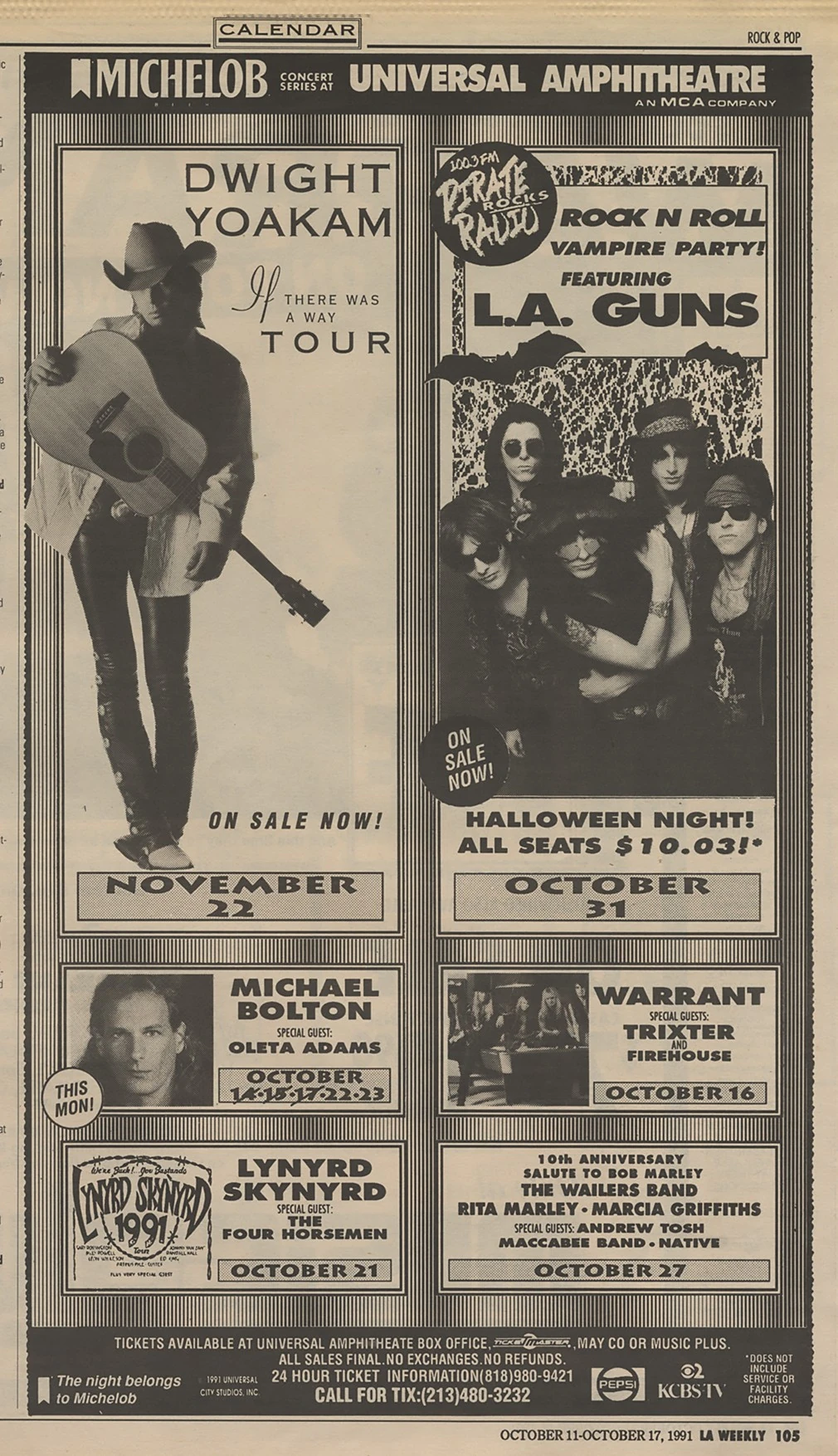 October 21, 1991 Universal Amphitheatre, Los Angeles, CA | Concerts ...