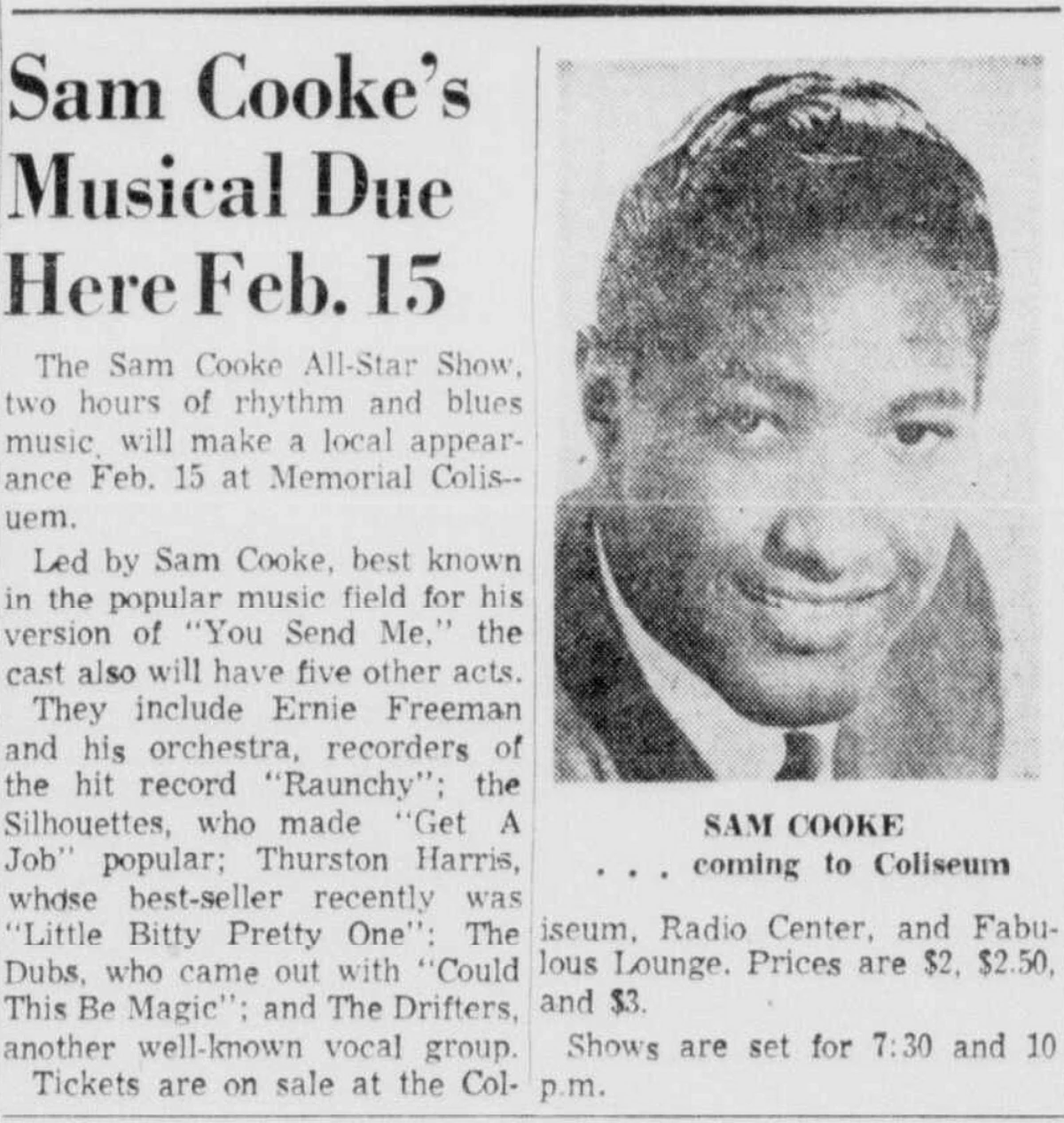 February 15, 1958 Memorial Coliseum, Corpus Christi, TX | Concerts Wiki ...