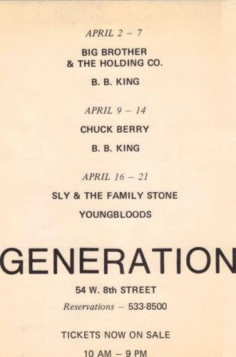 April 9-14, 1968 Generation, New York City, NY | Concerts Wiki | Fandom