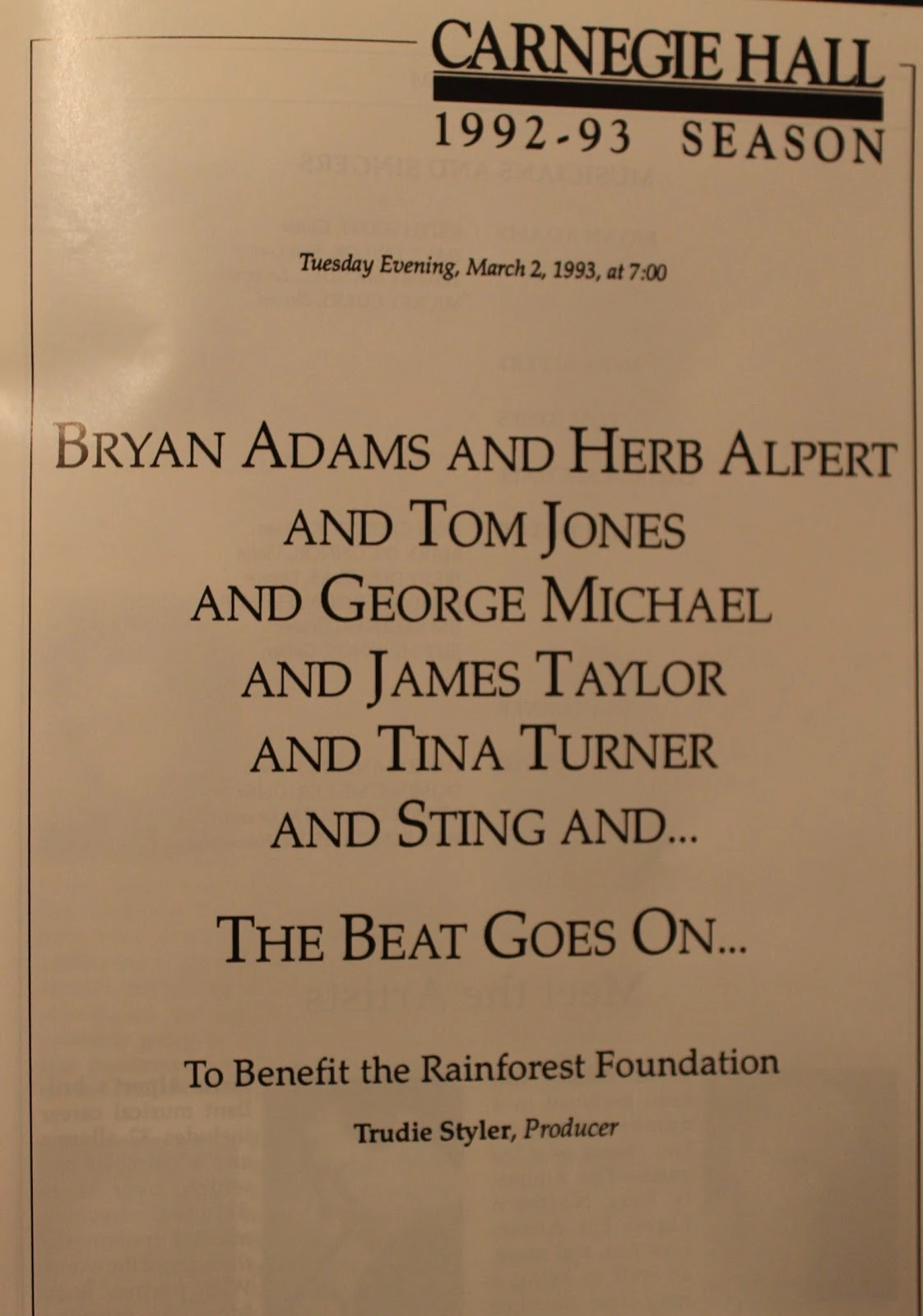 March 2, 1993 Carnegie Hall, New York City, NY | Concerts Wiki | Fandom