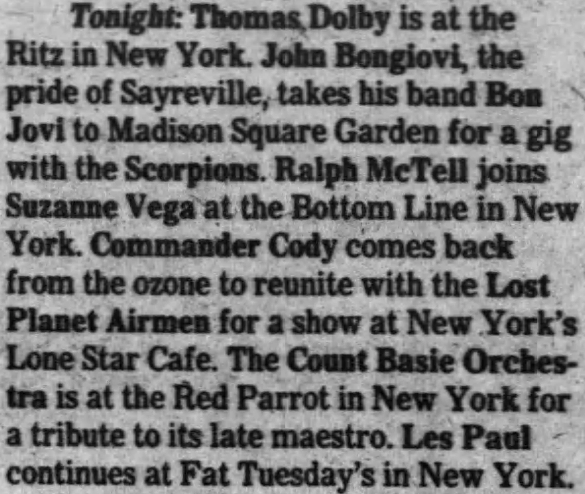 June 7, 1984 Bottom Line, New York City, NY | Concerts Wiki | Fandom