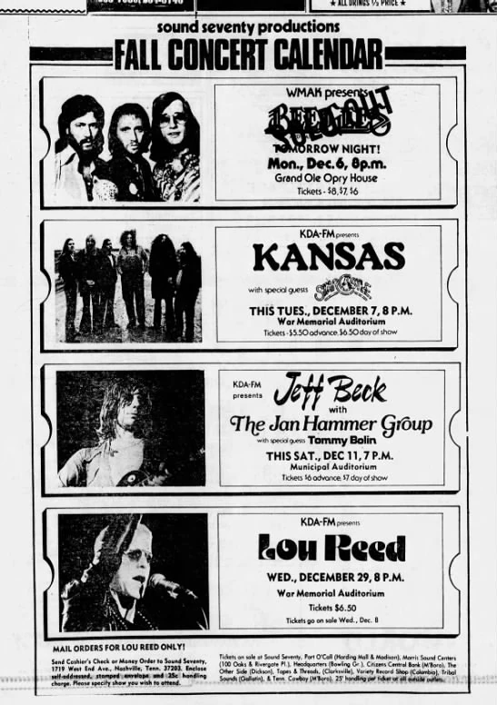 December 29, 1976 War Memorial Auditorium, Nashville, TN | Concerts ...