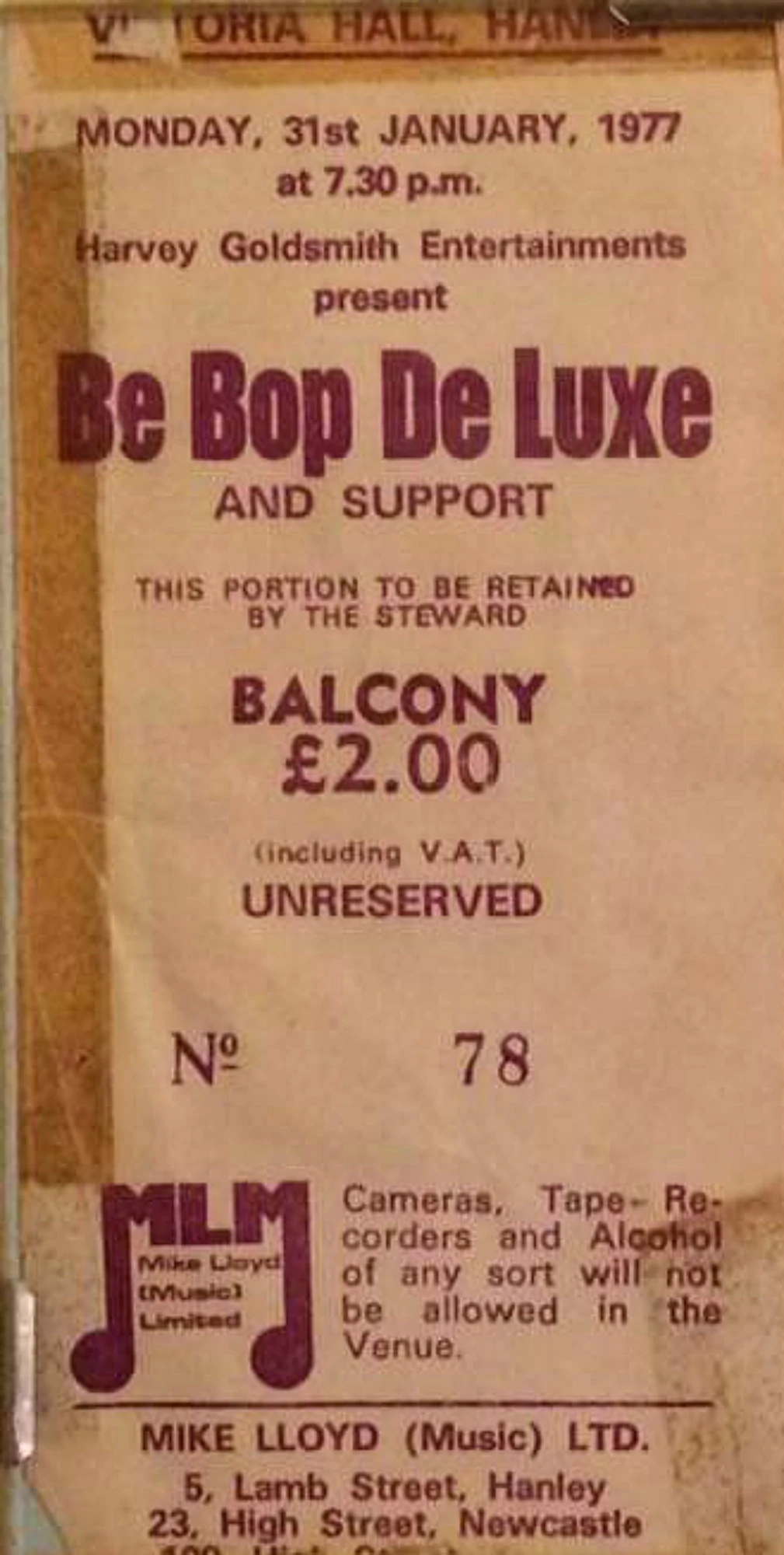 January 31, 1977 Victoria Hall, Hanley, ENG | Concerts Wiki | Fandom
