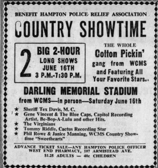 June 16, 1956 Darling Memorial Stadium, Hampton, VA | Concerts Wiki ...