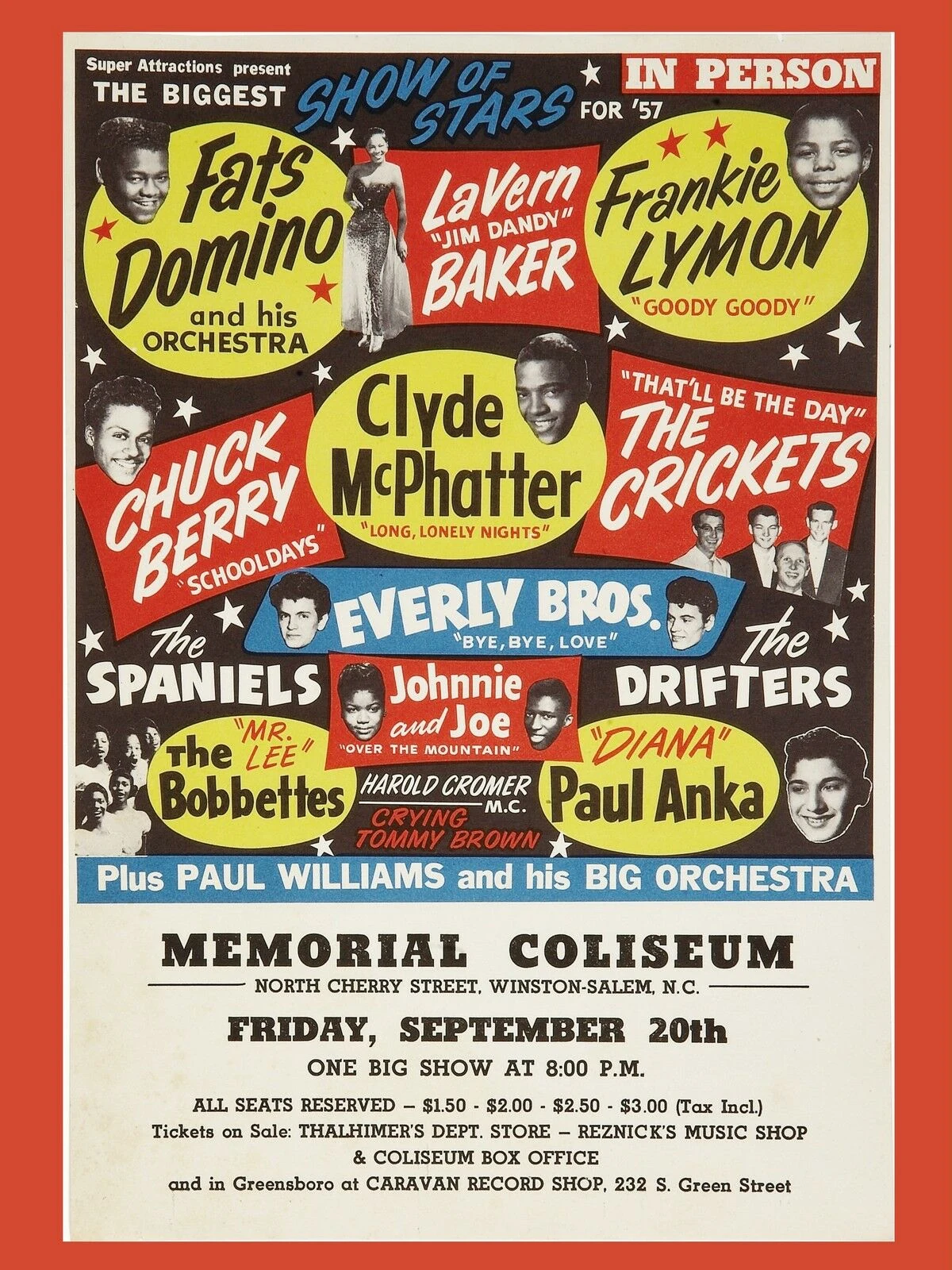 September 20, 1957 Memorial Coliseum, Winston-Salem, NC | Concerts Wiki ...