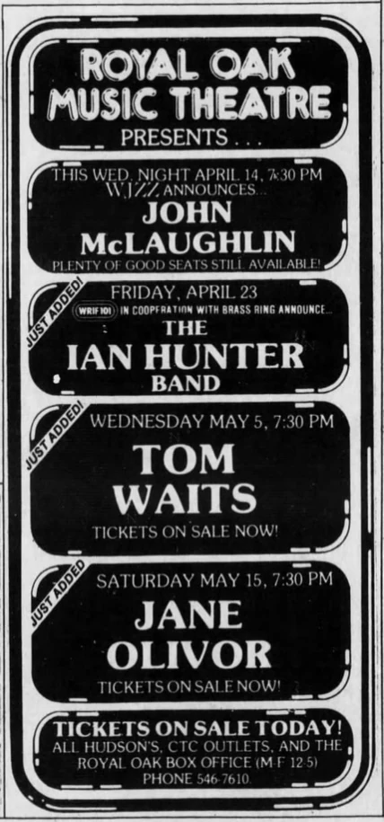 April 14, 1982 Royal Oak Theatre, Detroit, MI | Concerts Wiki | Fandom
