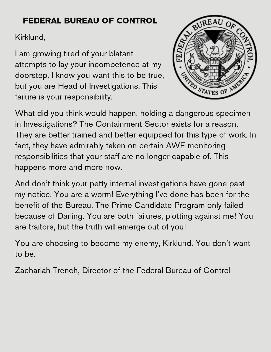 Trench: Official Warning | Control Wiki | Fandom