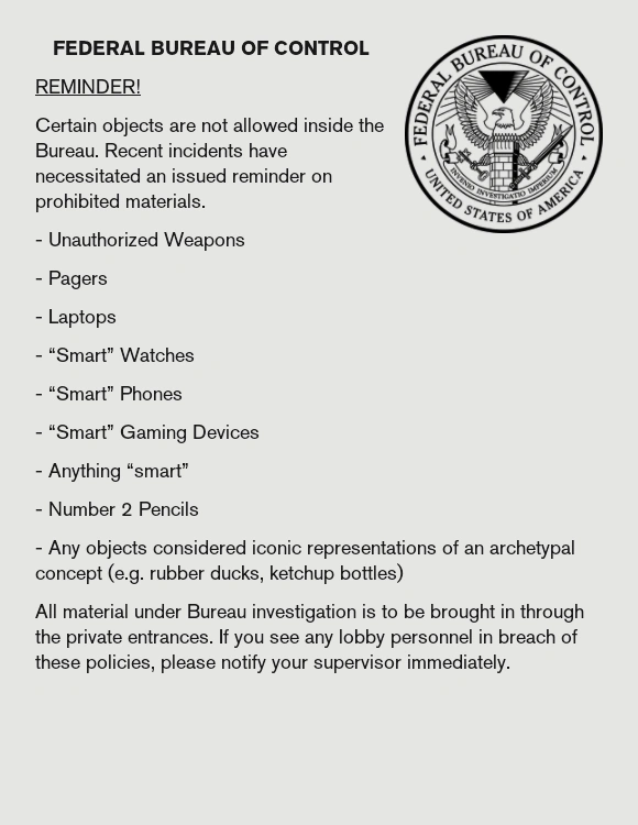 Prohibited Items Reminder | Control Wiki | Fandom