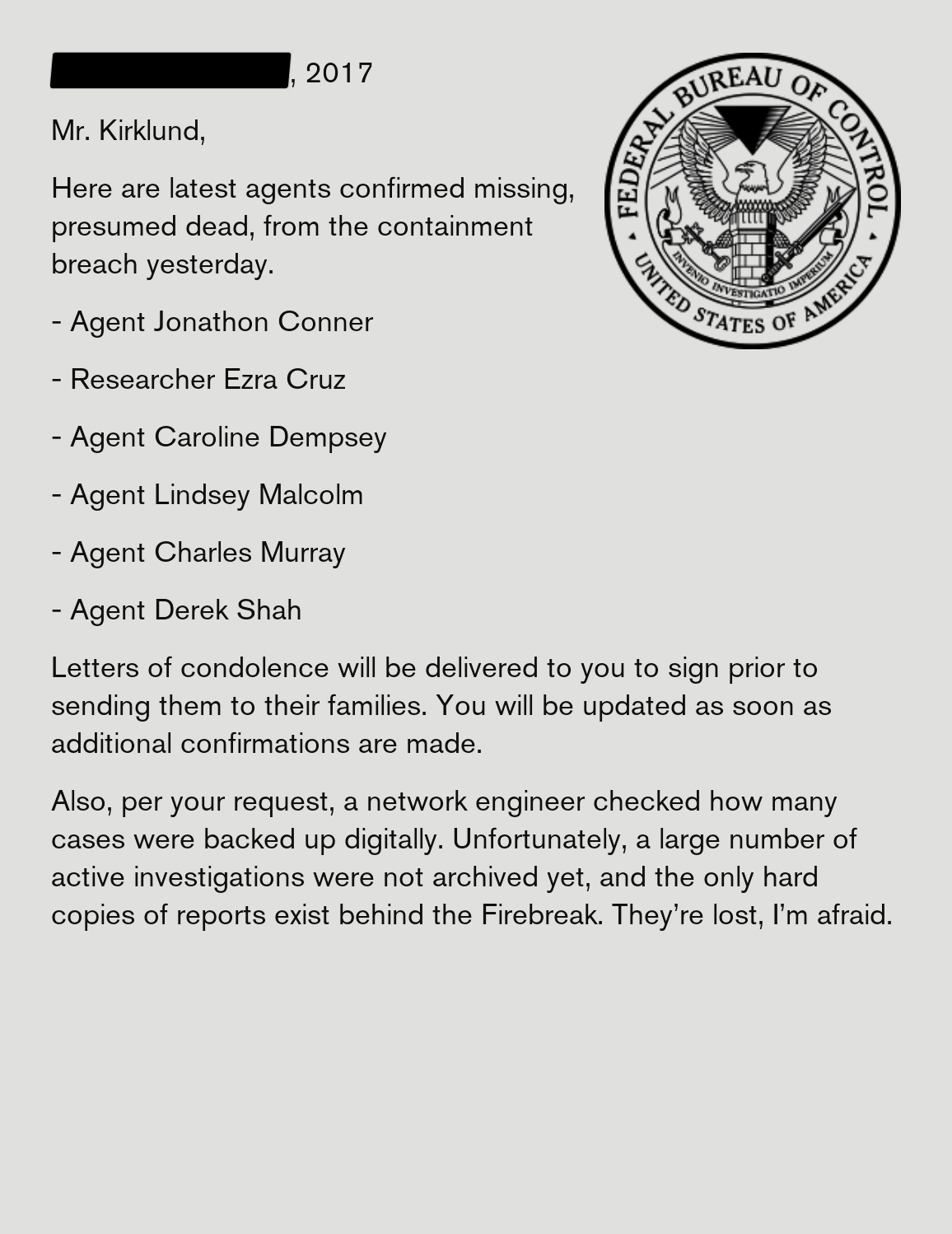 Missing Agents | Control Wiki | Fandom