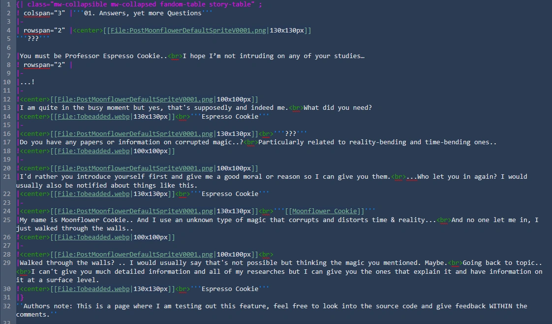 User blog:NovelSora/Source Editing Code - Interactions & Table Story! | Cookie Run: Kingdom OCs ...