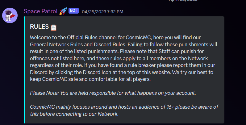 Rules | CosmicMC Wiki | Fandom