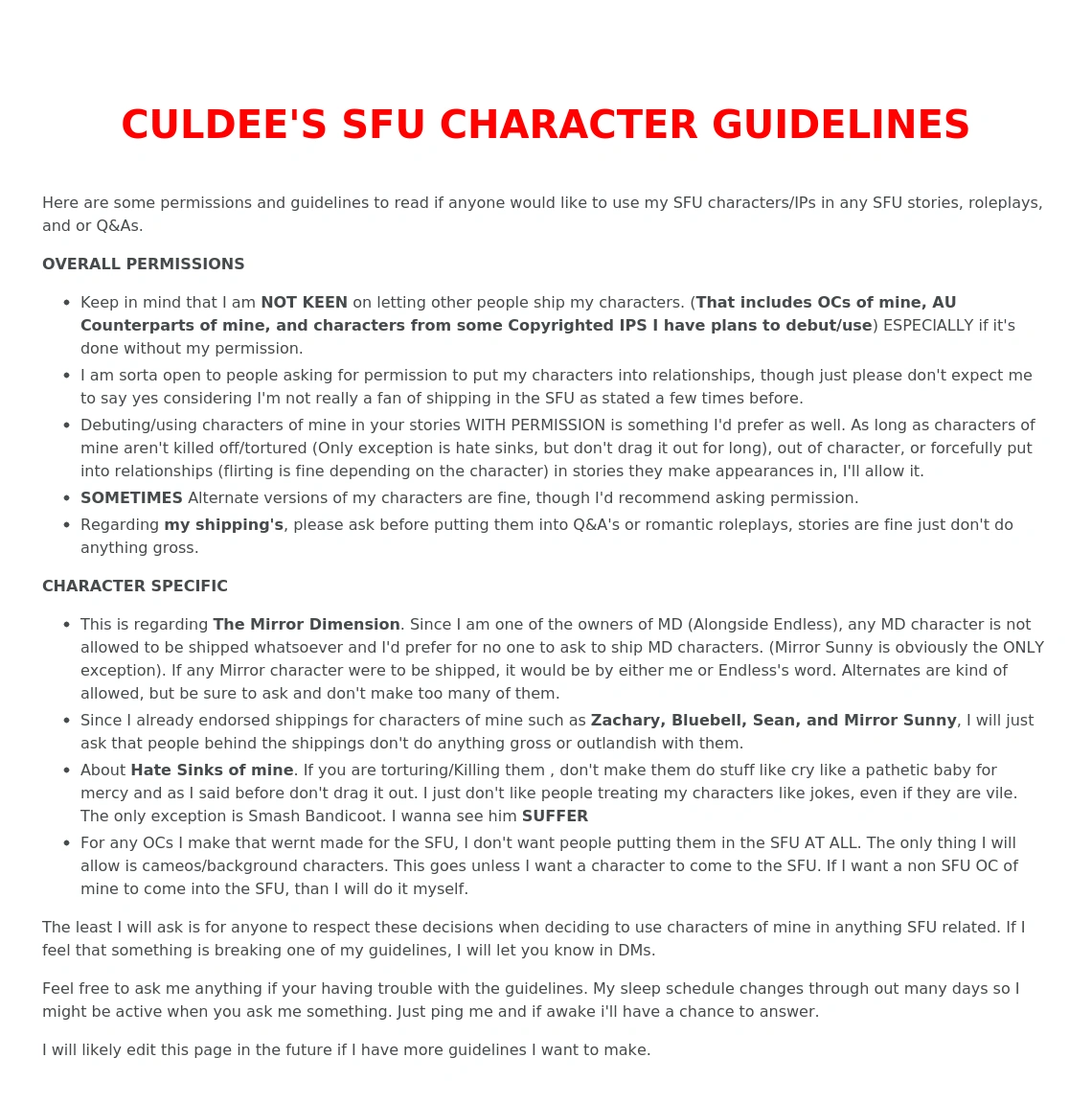 Culdee's SFU Character Guidelines | Culdeefell13 archive Wiki | Fandom