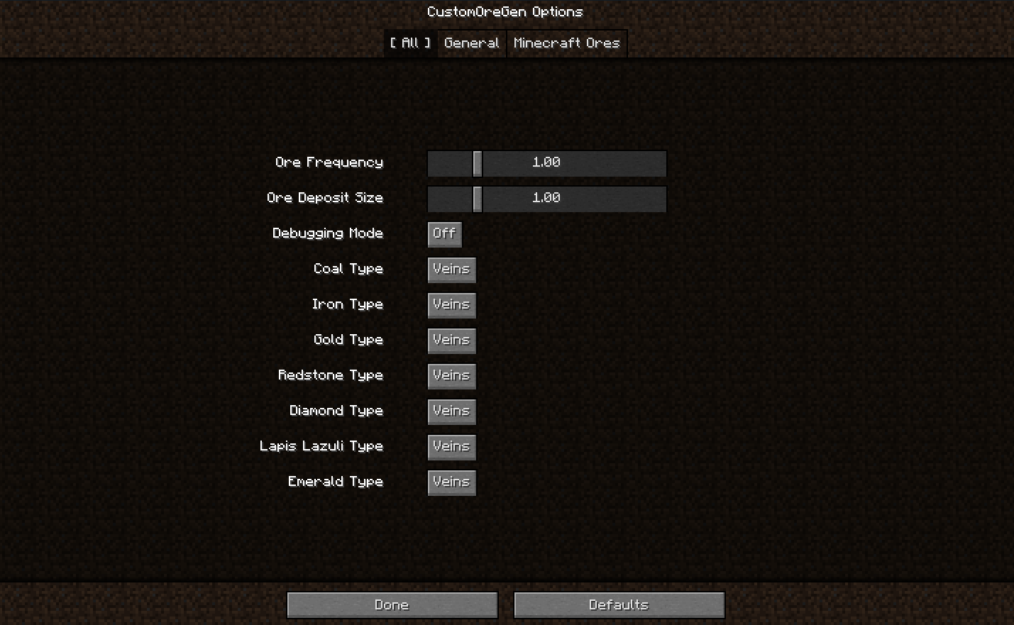 Options | Custom Ore Generation Wiki | Fandom