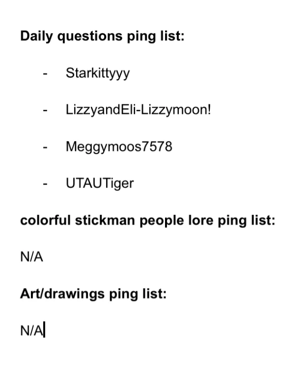 Here's my current ping lists | Fandom