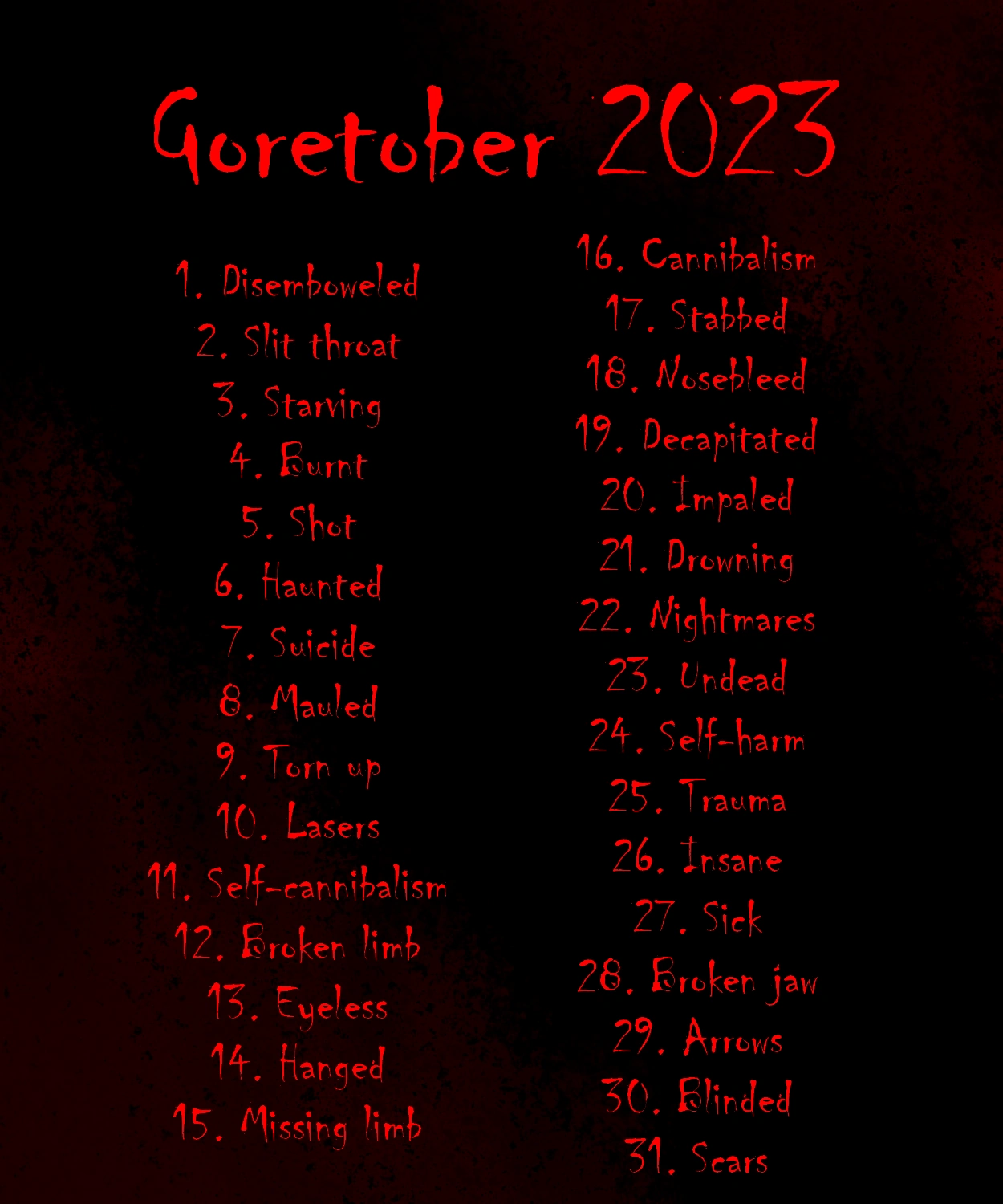 totally not participating in goretober 2023 instead of doorstober | Fandom