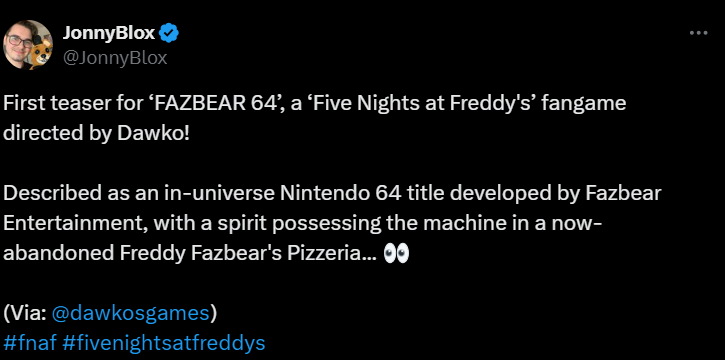 🗞️ Dawko is working on a new fan game titled "FAZBEAR 64"! | Fandom