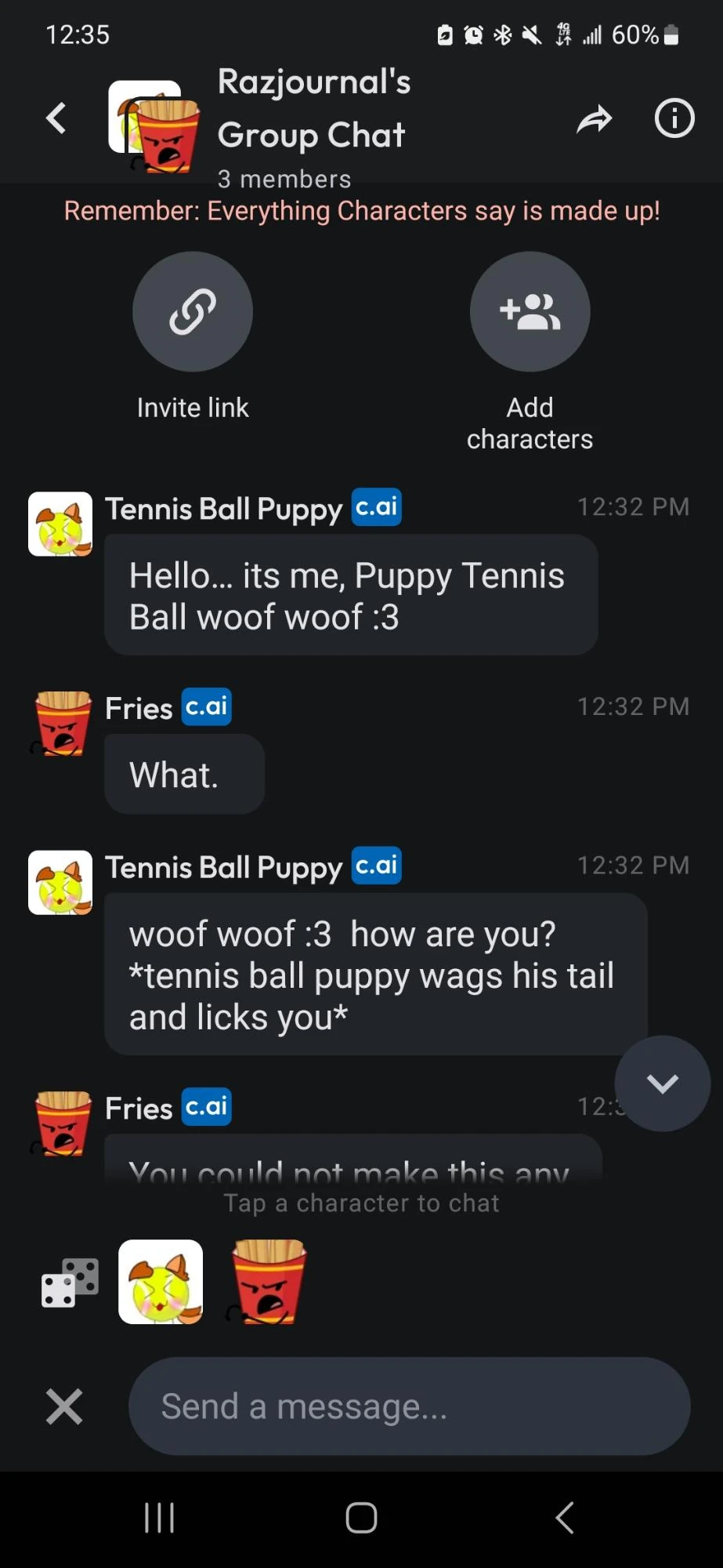 C.ai conversation of Tennis Ball Puppy being downbad for Fries UWU | Fandom