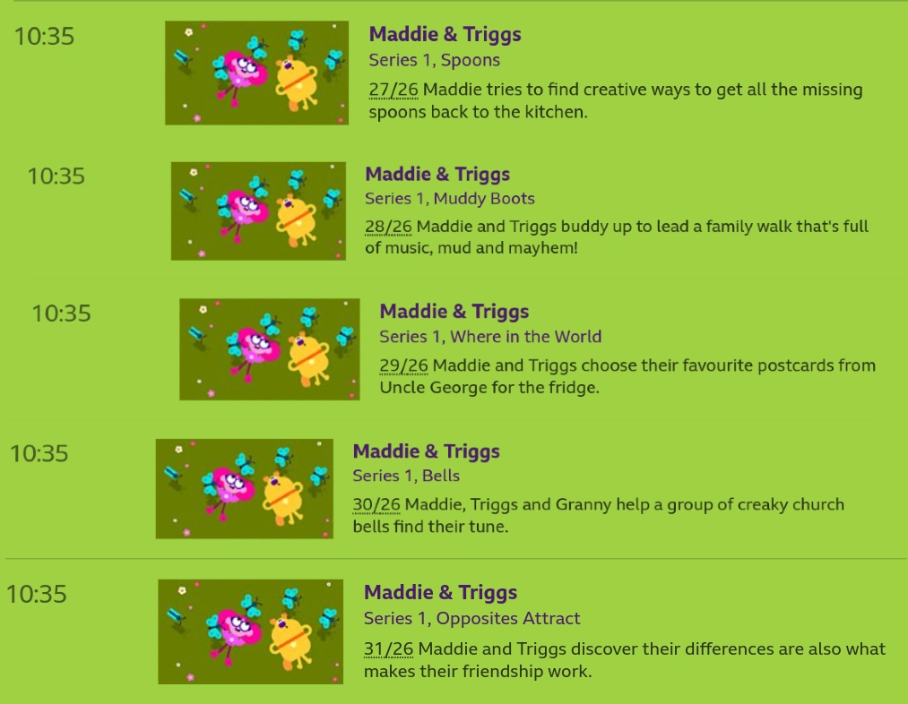 First 5 Batch 3 titles and descriptions from CBeebies Schedule Page ...