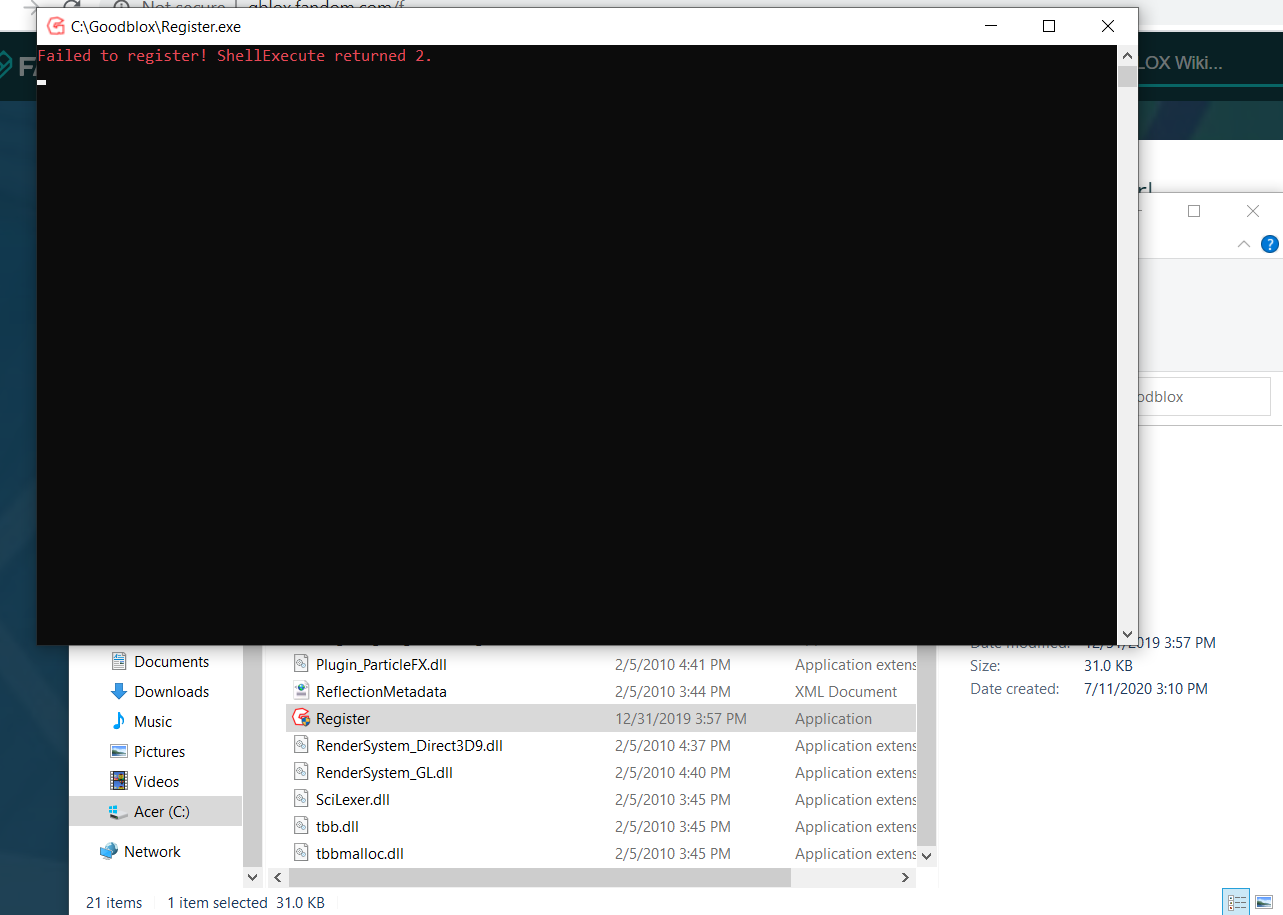 Failed to register! ShellExecute returned 2. | Fandom