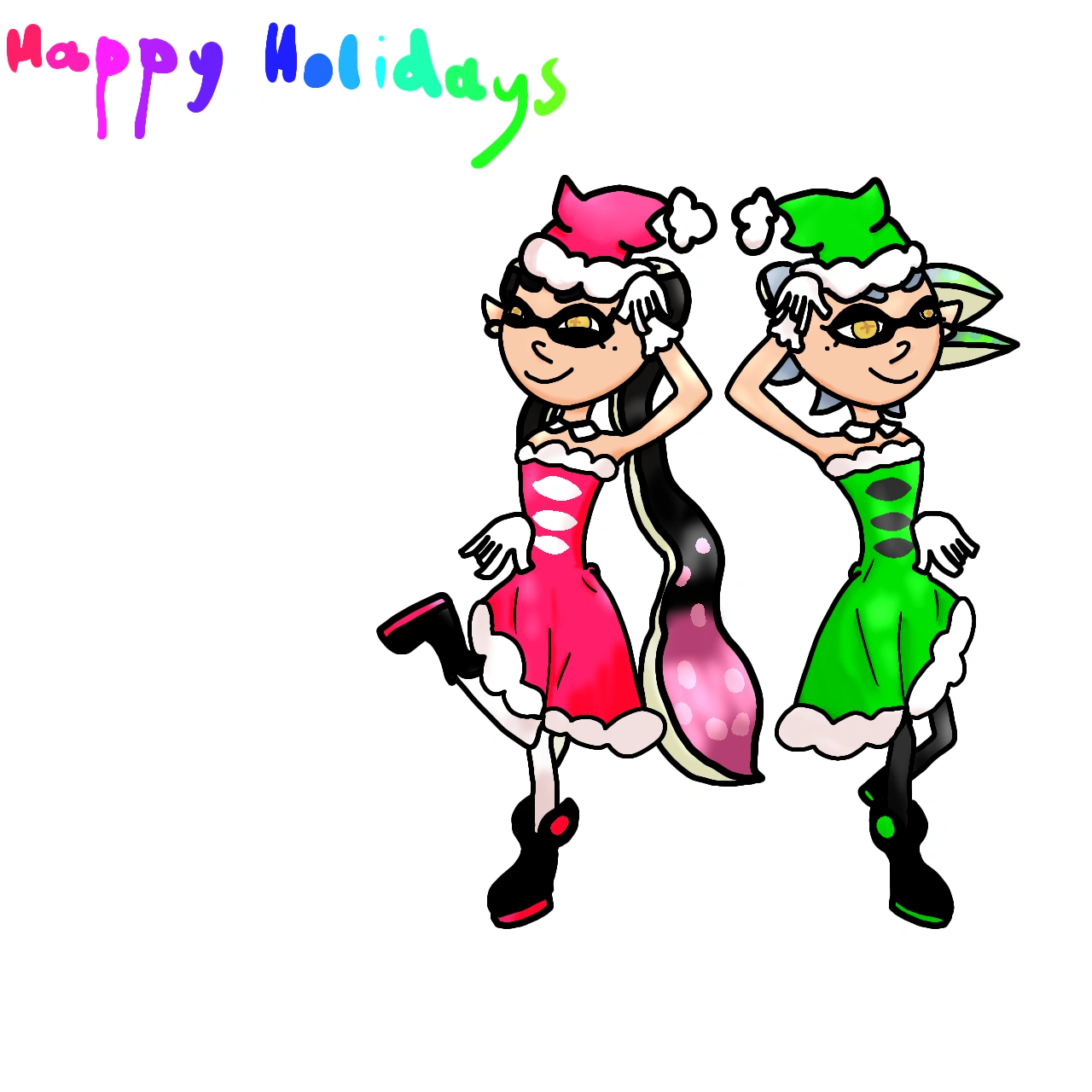 Drew the Japanese red kitsune vs green tanuki outfits. Happy Holidays ...