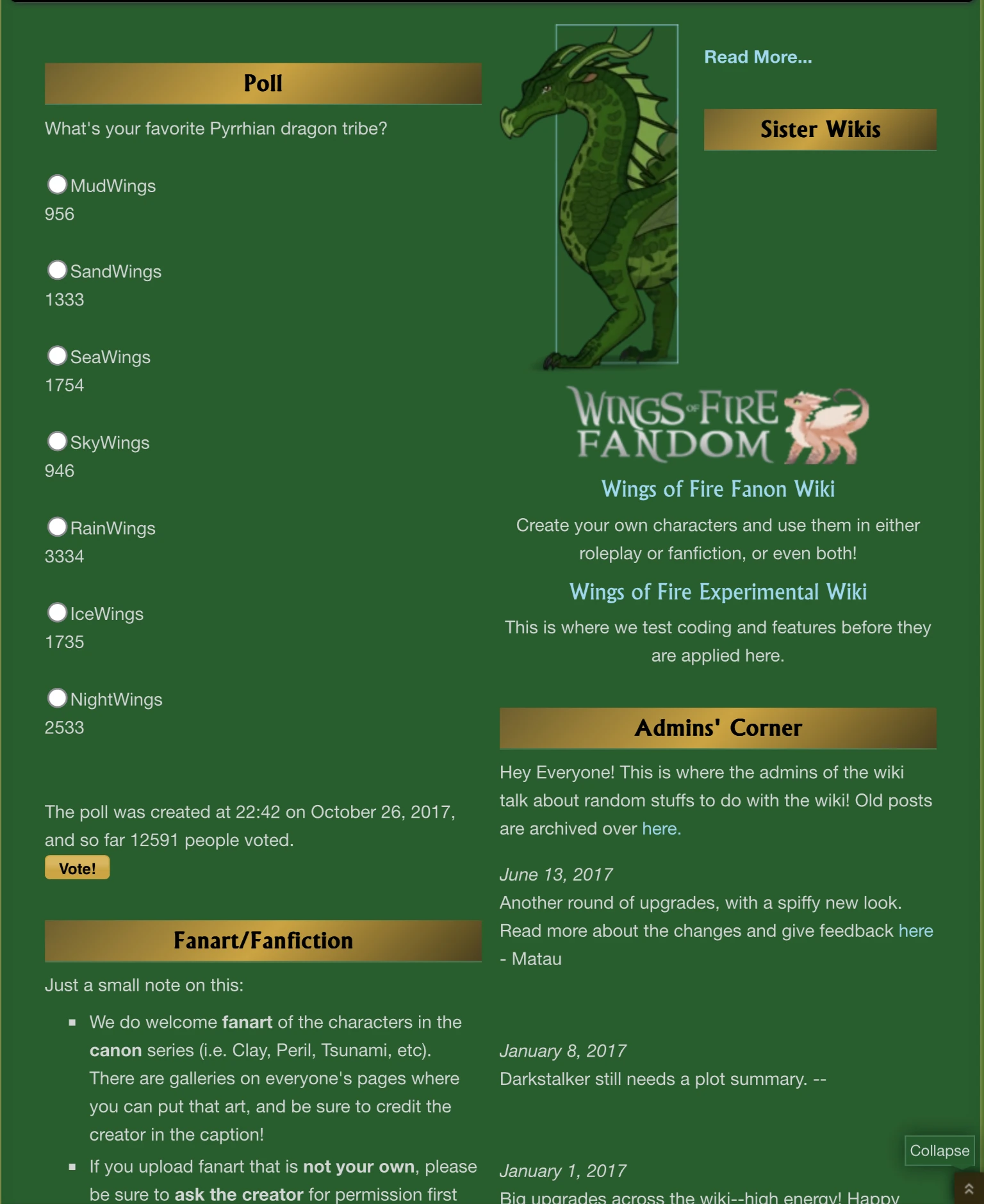 I entered the WoF wiki in the Wayback Machine, here's what it looked ...