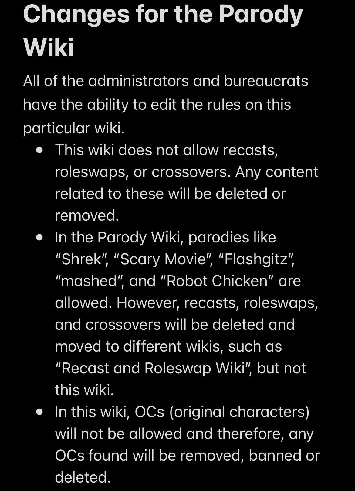 Changes for Rules in The Parody Wiki | Fandom