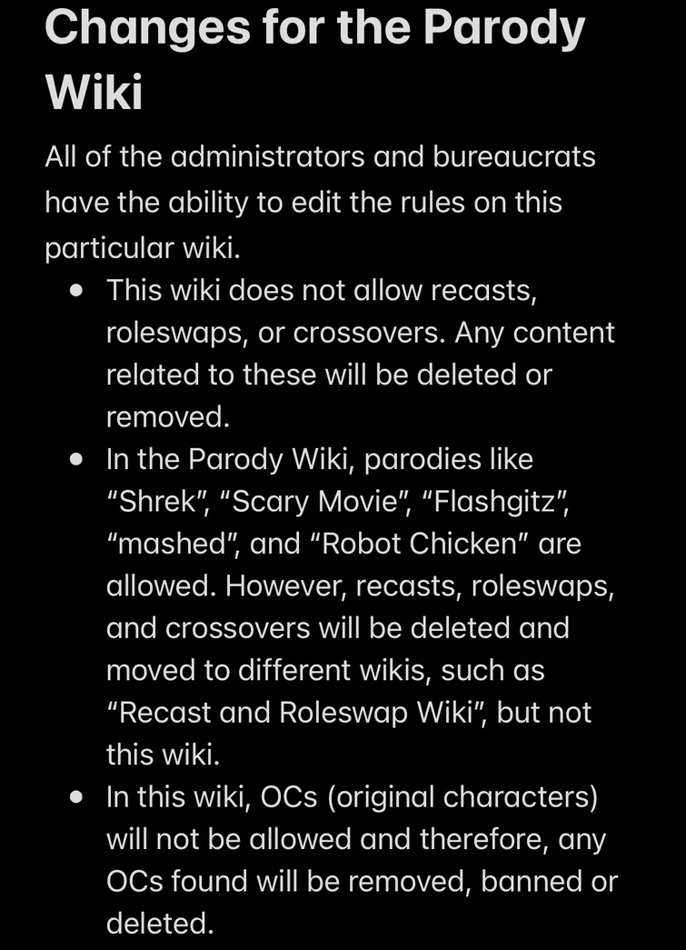 Changes for Rules in The Parody Wiki | Fandom