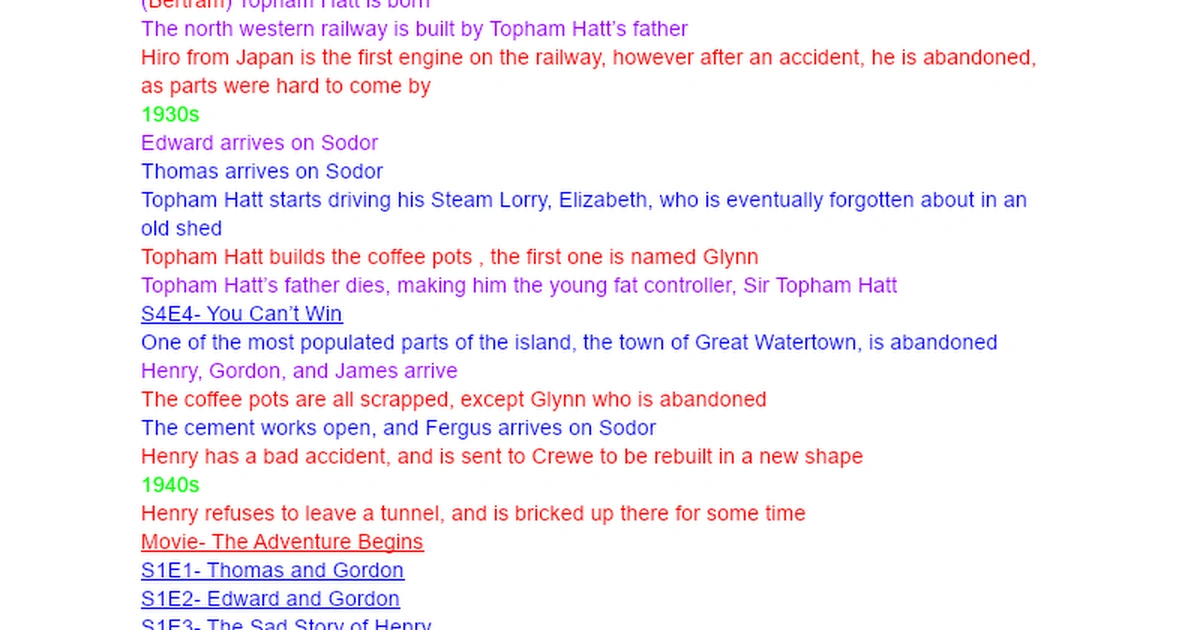 Made a Thomas timeline (heavily inspired by the unlucky tug’s timelines ...