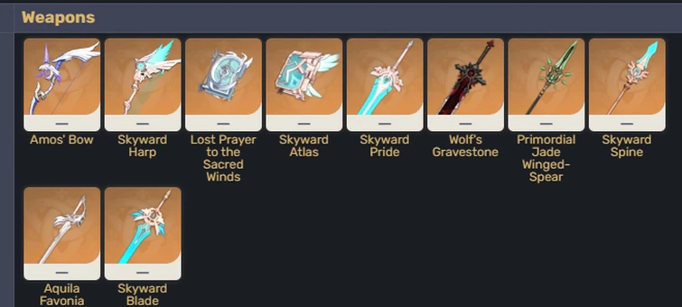 what 5* weapons are there on the standard? | Fandom