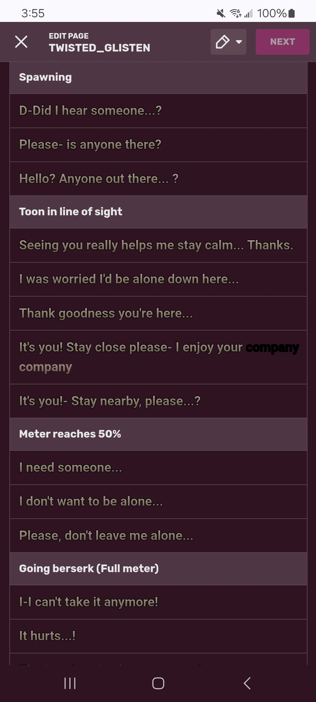 Twisted Glisten Wiki page Dialogue glitch | Fandom