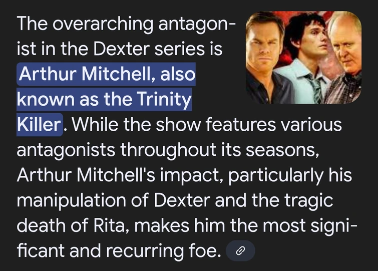 Dexter's Main Antagonist and Overarching Antagonist. | Fandom