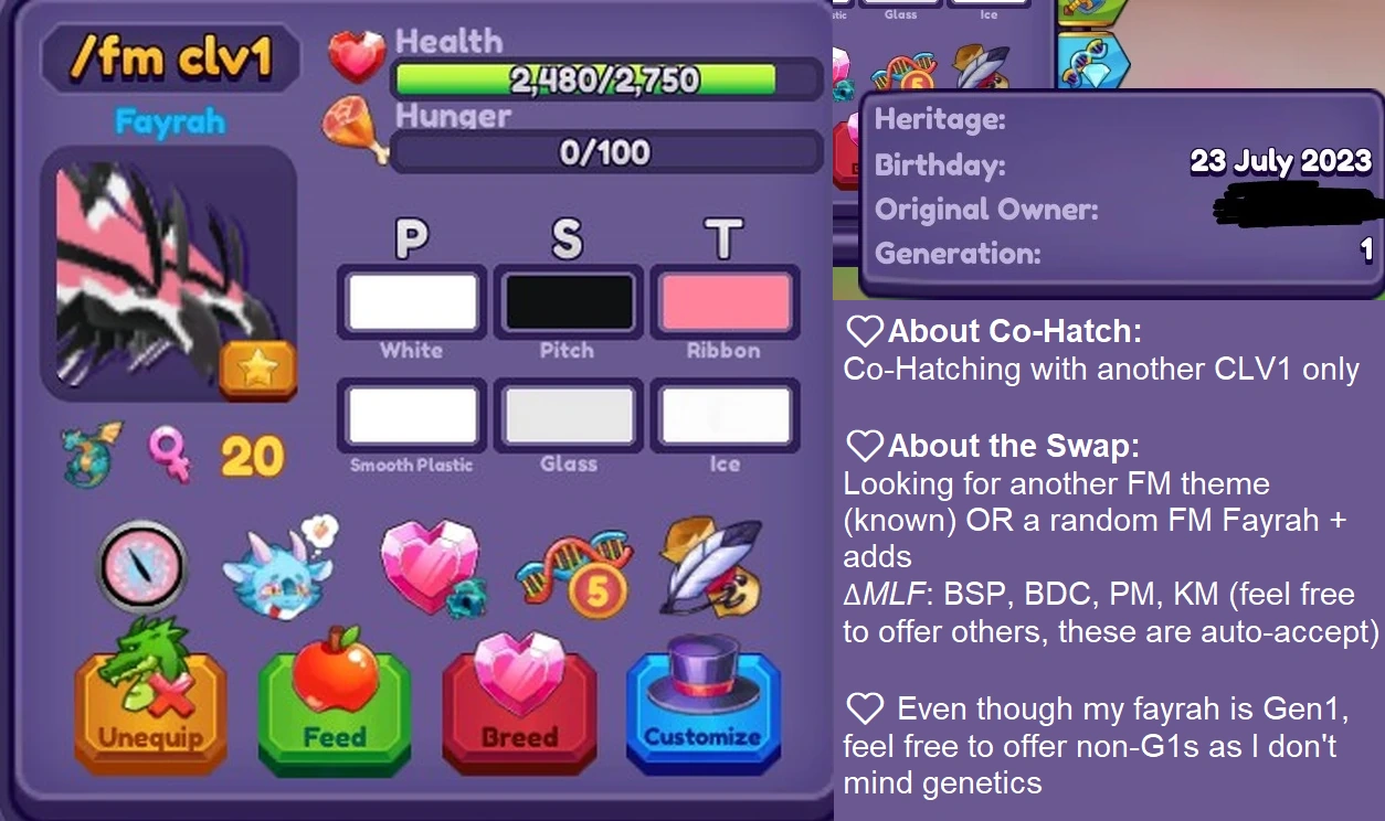 Co-hatching or Swapping CLV1 FM Fayrah G1 | Fandom