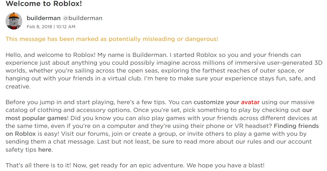 this message has been marked as potentially misleading or dangerous ...