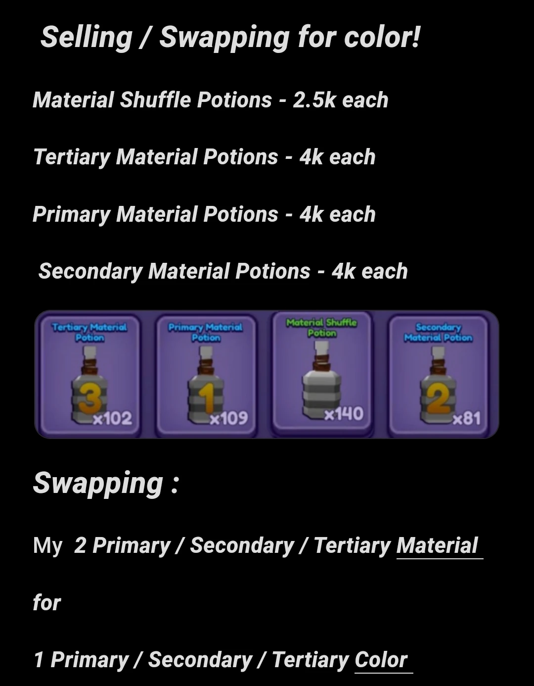 Selling / Swapping | Fandom