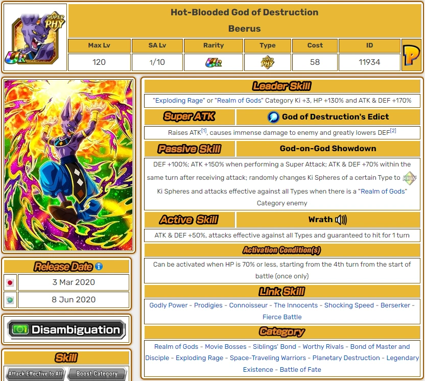 Hot-Blooded God of Destruction | PHY Beerus & Best Measure | STR Whis EZA Concepts | Fandom