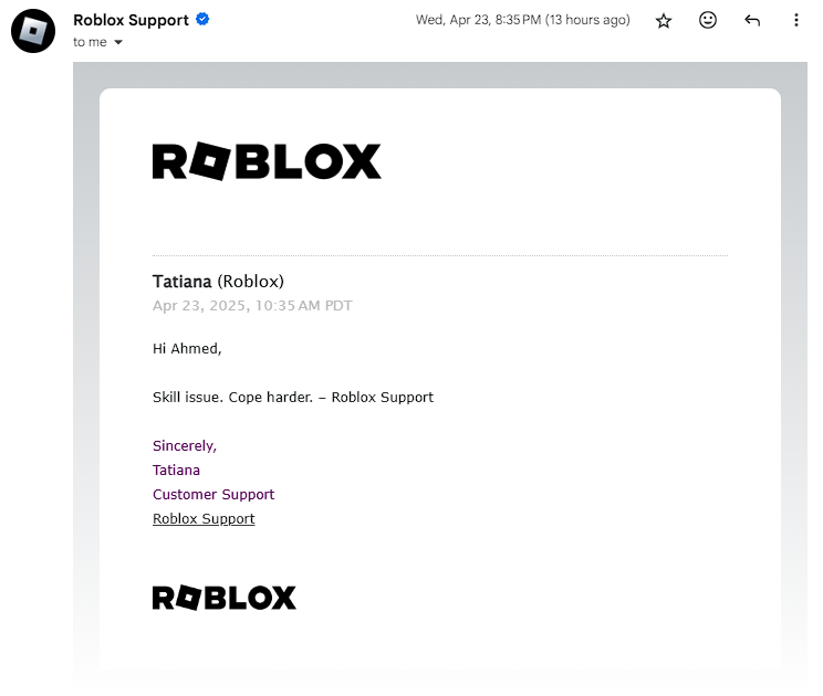 When you ask Roblox Support for a refund: | Fandom