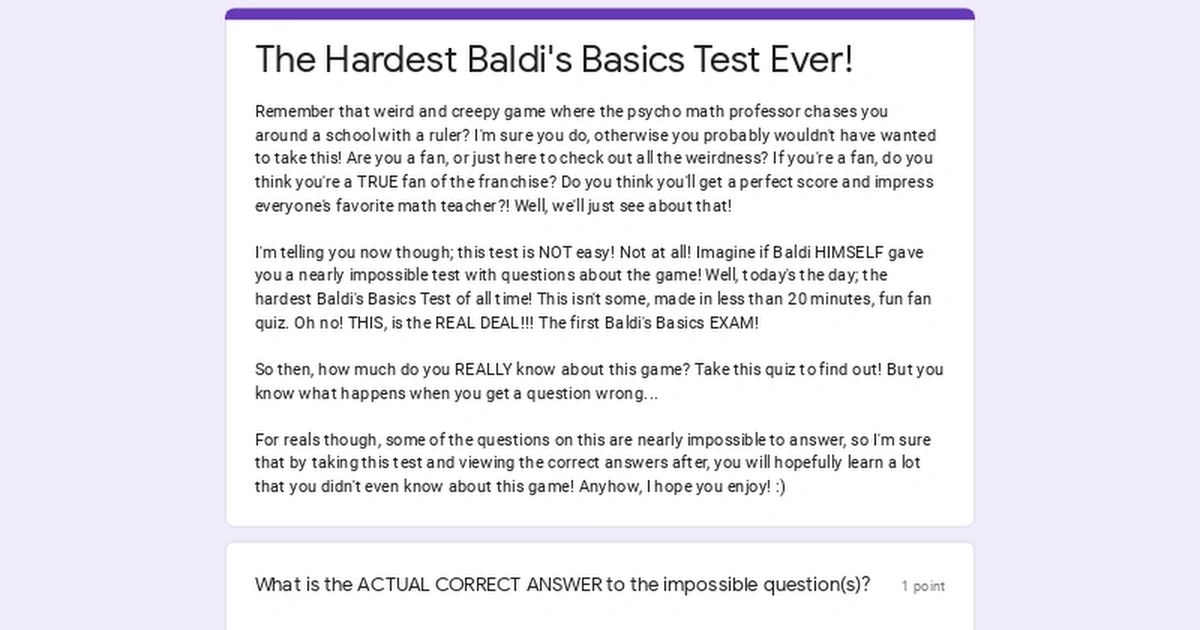 The Hardest Baldi's Basics Quiz! | Fandom
