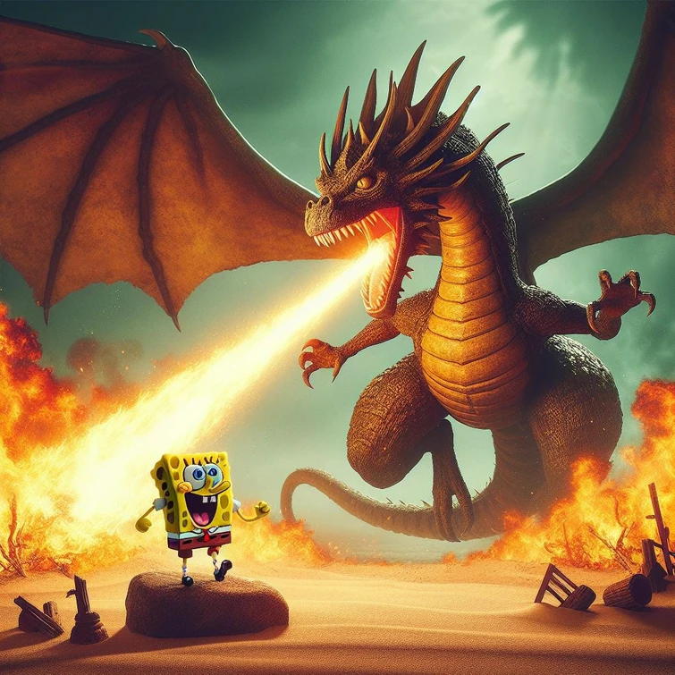 SpongeBob SquarePants and the Fire Breathing Dragon AI Art | Fandom